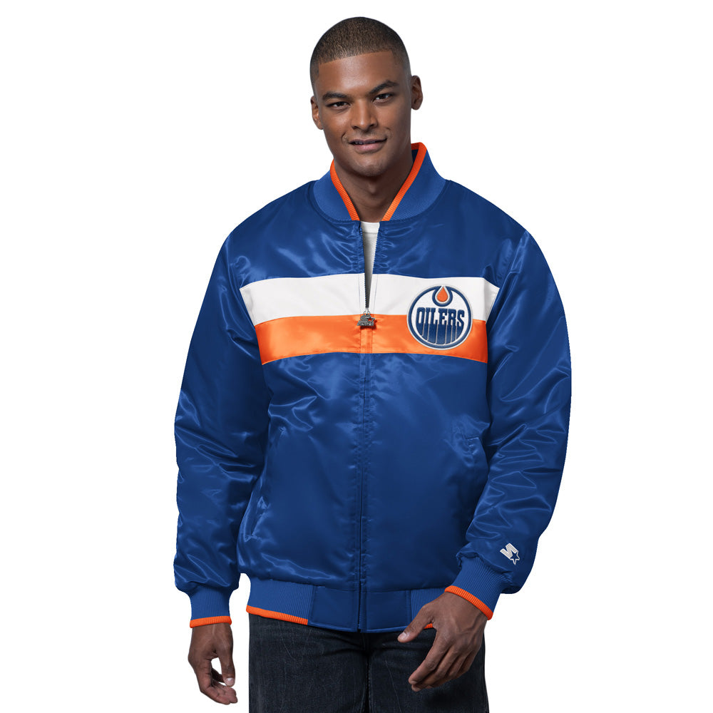 Starter Edmonton Oilers Ambassador Men's Navy Varsity Jacket – Pro ...